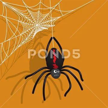 Angry cartoon spider descending spider web. Character for Halloween ...