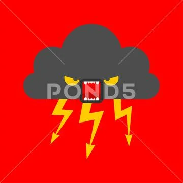 Angry cloud. Thunder and lightning. vector illustration: Graphic #122161005