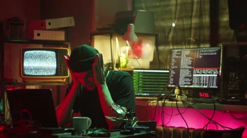 Angry hacker typing on keyboard, trying ... | Stock Video | Pond5