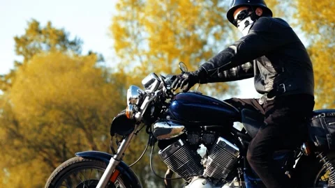 angry male biker in a leather jacket and... | Stock Video | Pond5