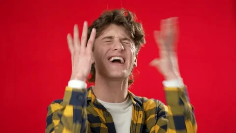 Angry, scared young man 20s put hands on... | Stock Video | Pond5