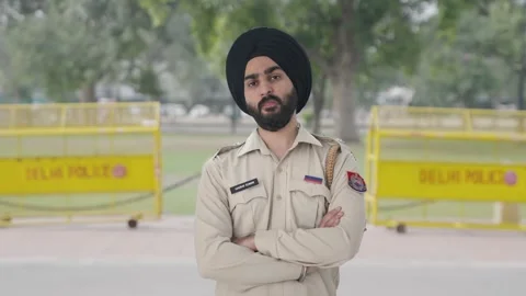 Angry Sikh Indian police man looking at ... | Stock Video | Pond5