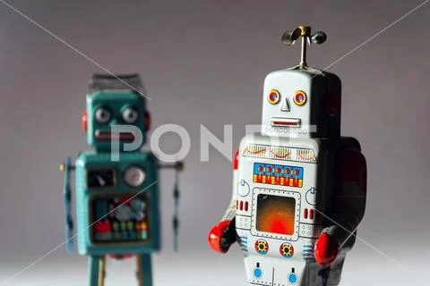 Photograph: Angry vintage tin toy robots, artificial intelligence ...