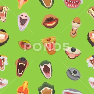 Animals mouth vector open jaw with teeth or fangs of roaring animals ...