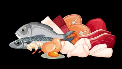 Animated Assortment of Raw Meat and Seaf... | Stock Video | Pond5