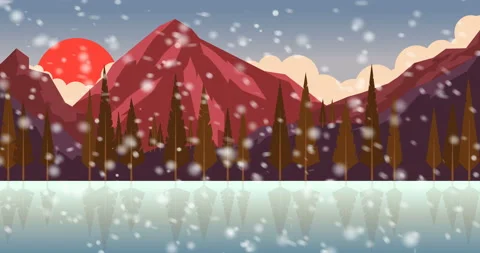 Animated background with mountains in sn... | Stock Video | Pond5