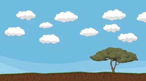 Animated Cartoon Cloudy Sky with Tree an... | Stock Video | Pond5