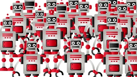 Animated cartoon of many robots stand in... | Stock Video | Pond5