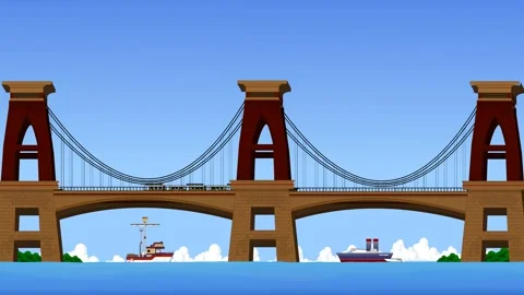 Animated Cartoon Train on Suspension Bri... | Stock Video | Pond5