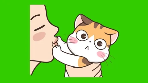 Animated Cat Blocks Kiss - Green Screen | Stock Video | Pond5