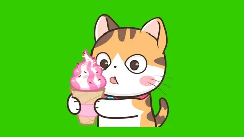 Animated Cat Eating Ice Cream - Green Sc... | Stock Video | Pond5