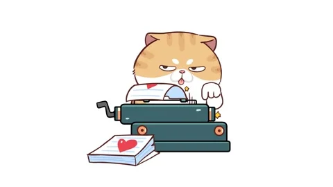 Animated cat typing on an old typewriter | Stock Video | Pond5