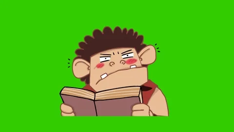 Animated Caveman Reading a Book - Green ... | Stock Video | Pond5