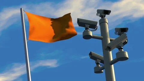 Animated CCTV cameras with Orange flag | Stock Video | Pond5