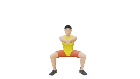 Animated character doing Squat Tip Toes-... | Stock Video | Pond5