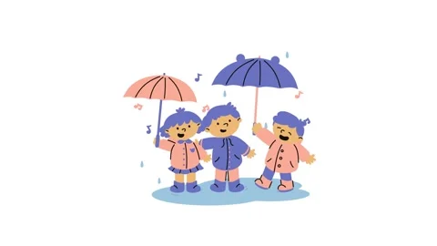 Animated Children Singing in the Rain ic... | Stock Video | Pond5