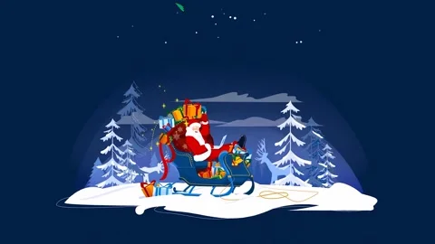 Animated Christmas Card Of Moon, Santa, ... | Stock Video | Pond5