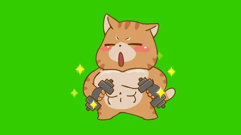 Animated Chubby Cat Lifting Weights with... | Stock Video | Pond5