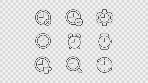 Animated clock face linear icons | Stock Video | Pond5