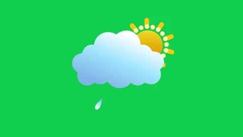 Animated cloud with sun and rain on gree... | Stock Video | Pond5