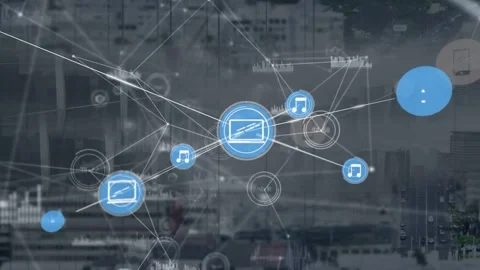 Animated connected dots and icons, graph... | Stock Video | Pond5