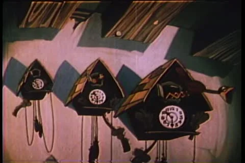Animated cuckoo clocks arranged on wall ... | Stock Video | Pond5