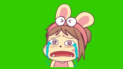 Animated Cute Bunny Girl Crying Green Sc... | Stock Video | Pond5