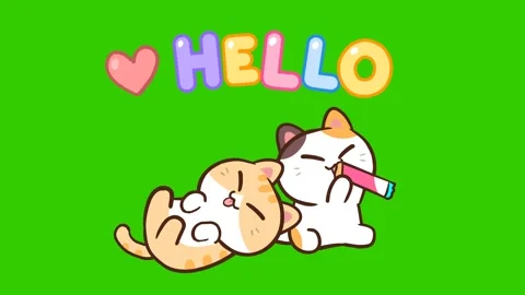 Animated Cute Cat with Hello Message - G... | Stock Video | Pond5