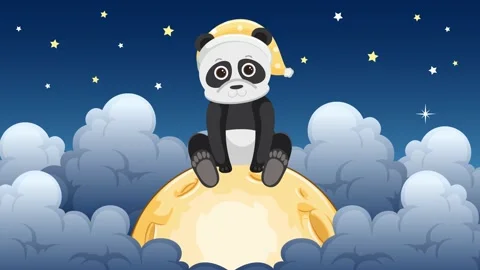 Animated Cute Panda Sitting on Moon in S... | Stock Video | Pond5