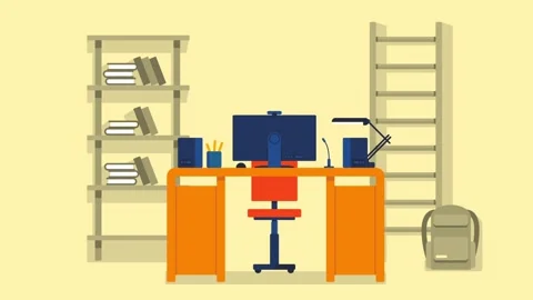 Animated desk area with plant and books ... | Stock Video | Pond5