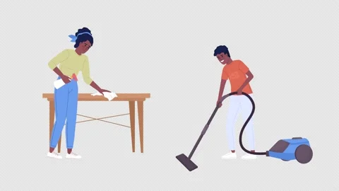 Animated doing chores together | Stock Video | Pond5