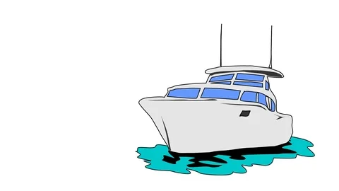 Animated drawing of cabin cruiser yacht ... | Stock Video | Pond5