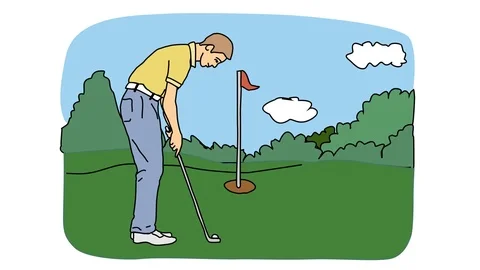 Animated drawing of man making golf putt... | Stock Video | Pond5
