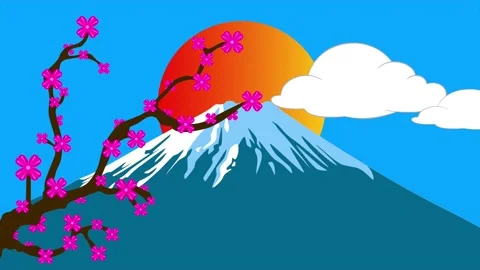 Animated drawing of Mount Fuji where the... | Stock Video | Pond5