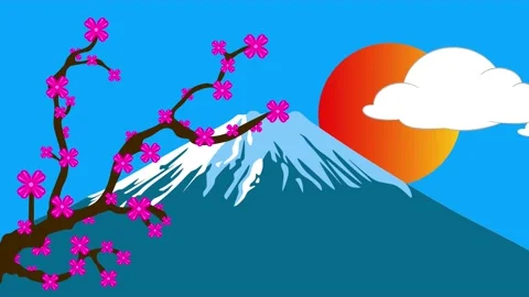 Animated drawing of Mount Fuji where the... | Stock Video | Pond5