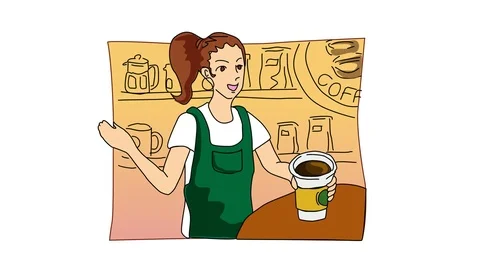 Animated drawing of waitress serving cof... | Stock Video | Pond5