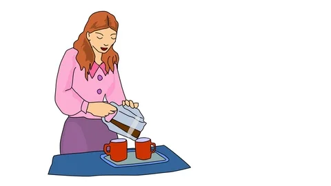Animated drawing of woman pouring coffee | Stock Video | Pond5