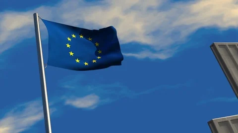 Animated EU flag waving with a wall risi... | Stock Video | Pond5