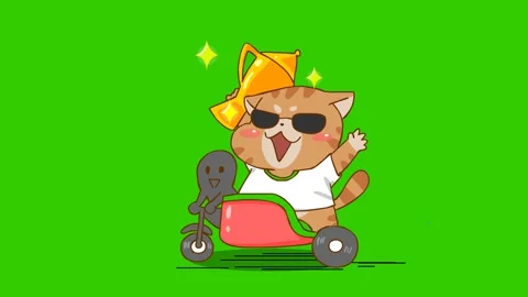 Animated Fat Cat in Car with Trophy on G... | Stock Video | Pond5