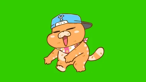 Animated Fat Cat Dancing Hip Hop on Gree... | Stock Video | Pond5
