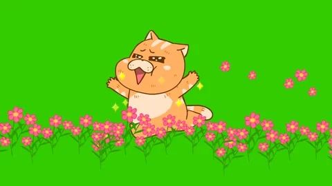 Animated Fat Cat Running in a Flower Gar... | Stock Video | Pond5
