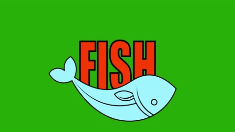 animated fish logo on neutral green of t... | Stock Video | Pond5