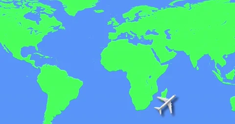 Animated flying airplane on the world ma... | Stock Video | Pond5