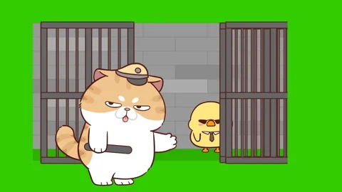Animated Funny Cat Inviting to Jail - Gr... | Stock Video | Pond5