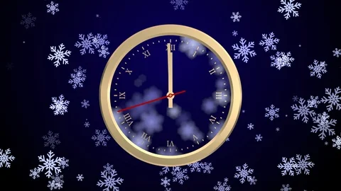 Animated gold clock. Snowflakes falling ... | Stock Video | Pond5