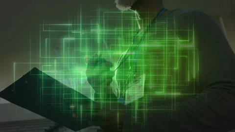 Animated green grid sweeping across face... | Stock Video | Pond5