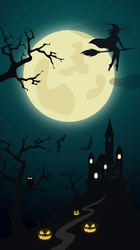Animated Halloween Scene. Full moon, cas... | Stock Video | Pond5