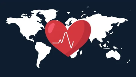 Animated Heartbeat on world Map Backgrou... | Stock Video | Pond5