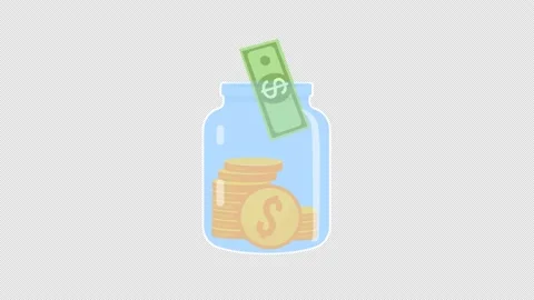 Animated jar with coins, banknotes | Stock Video | Pond5