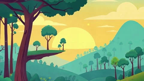 Animated Landscape with Trees at Sunset ... | Stock Video | Pond5